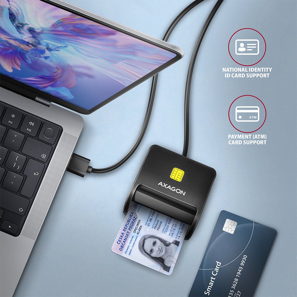 CRE-SM3N USB-A Smart card/ID card FlatReader | AXAGON