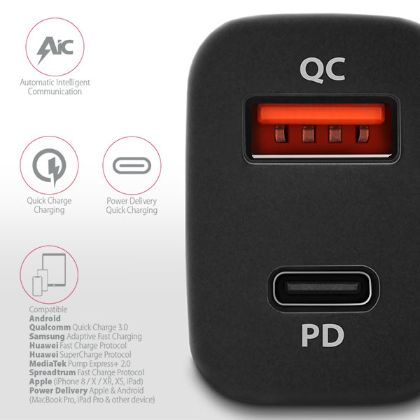 PWC-PDQ QC3.0 + USB-C PD car charger | AXAGON
