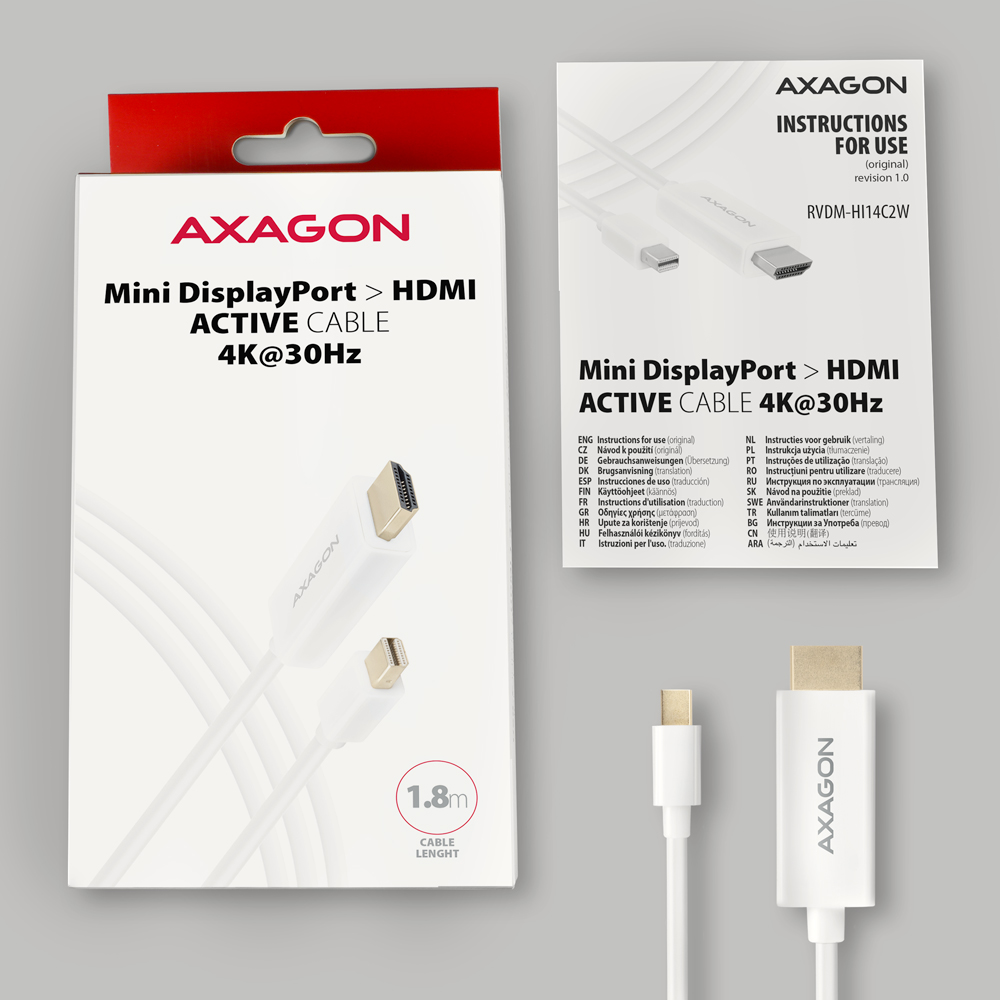 RVDM-HI14C2W Mini DP > HDMI cable 1.8m, 4K/30Hz | Axagon