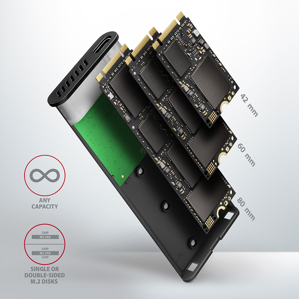 EEM2-SBC SuperSpeed+ USB-C - M.2 SATA SSD RAW Box | Axagon