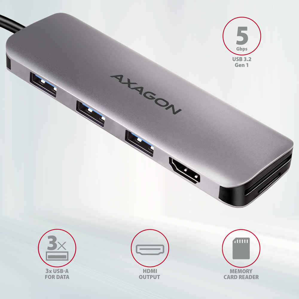 HMC-HCR3A SuperSpeed USB-C COMBO 5in1 hub | Axagon