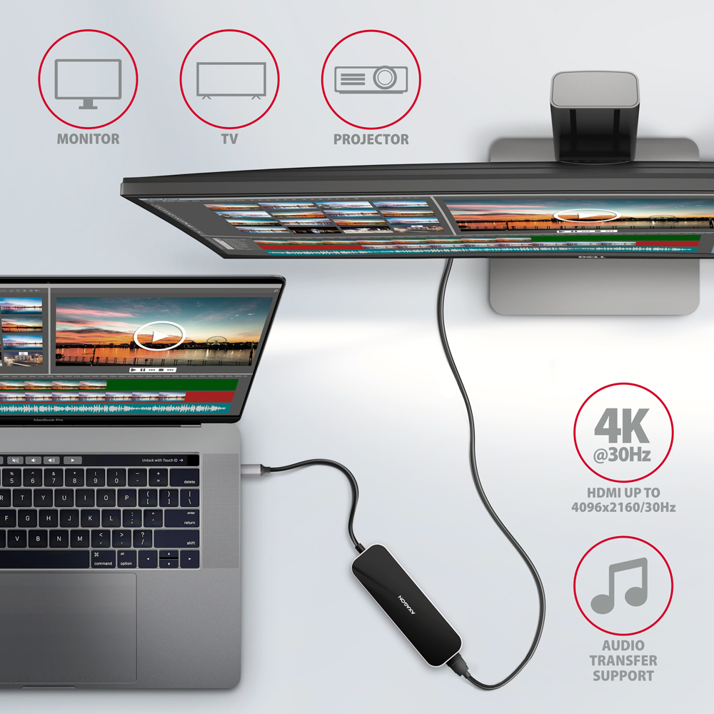 HMC-6H4A SuperSpeed USB-C COMBO 6in1 hub | Axagon
